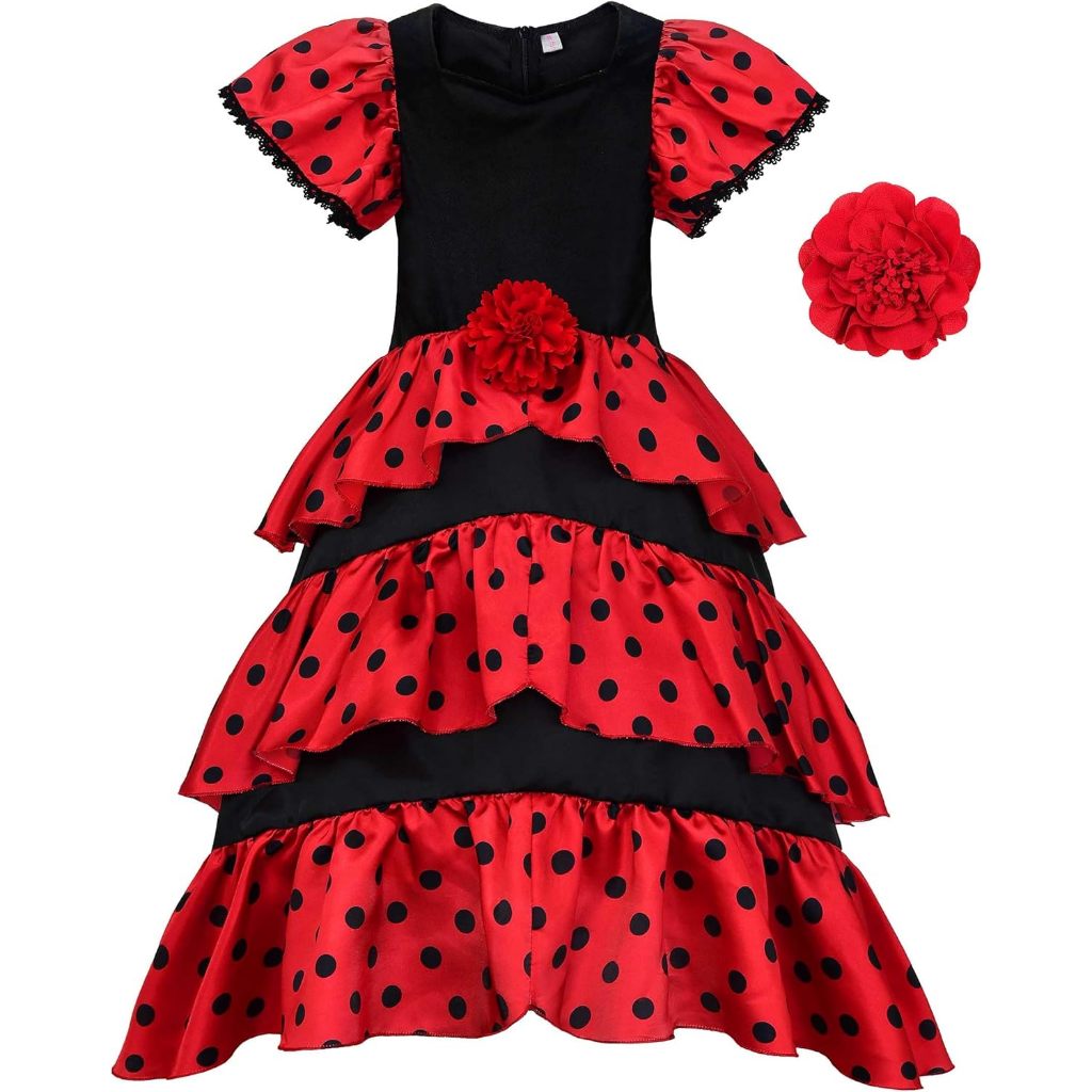 Girls Flamenco Costume Spanish Dancer Skirt Kids Halloween Fancy Dress ...