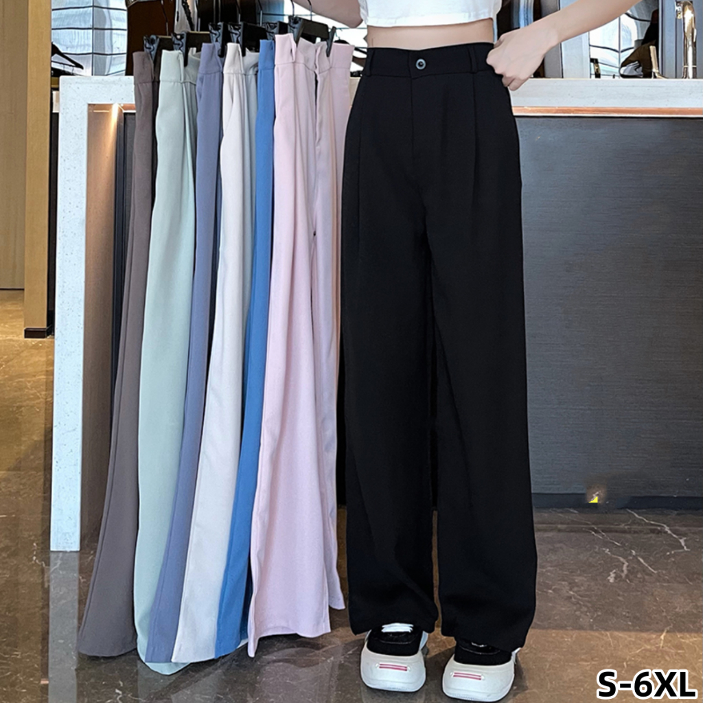 Plus Size S-6XL Women's 9 Colors High Waist Pants Wide Leg Straight ...