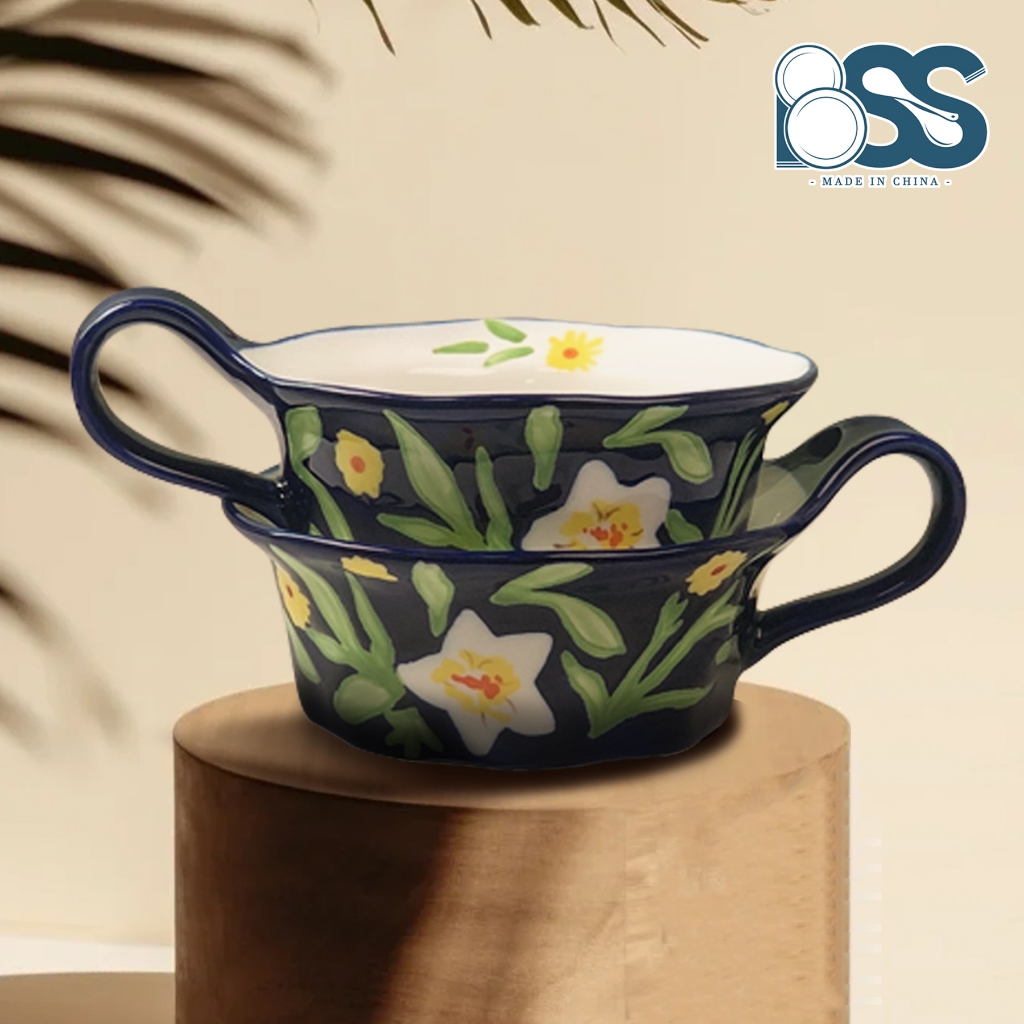 Daffodil pattern hand painted underglaze color ceramic tableware bowl ...