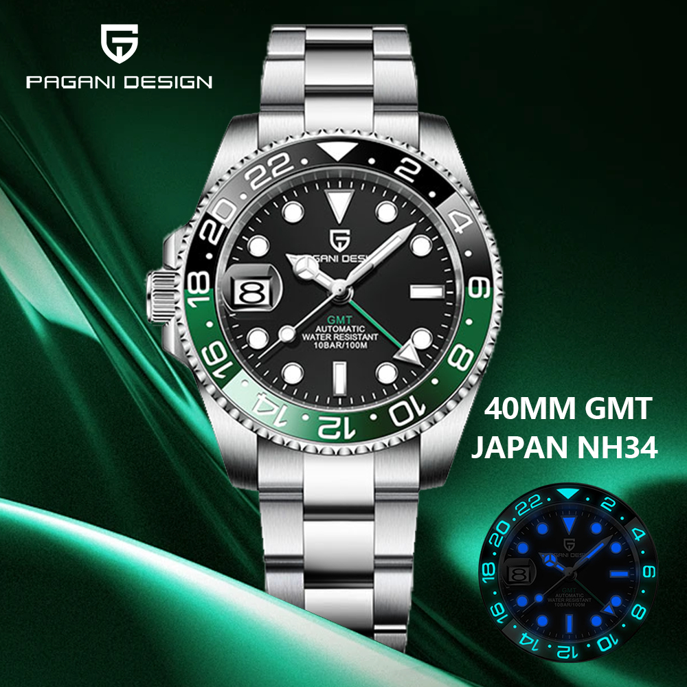 Pagani Design Original 40mm GMT Men Automatic Watch Seiko NH34 Ceramic Bezel 100M Water ...