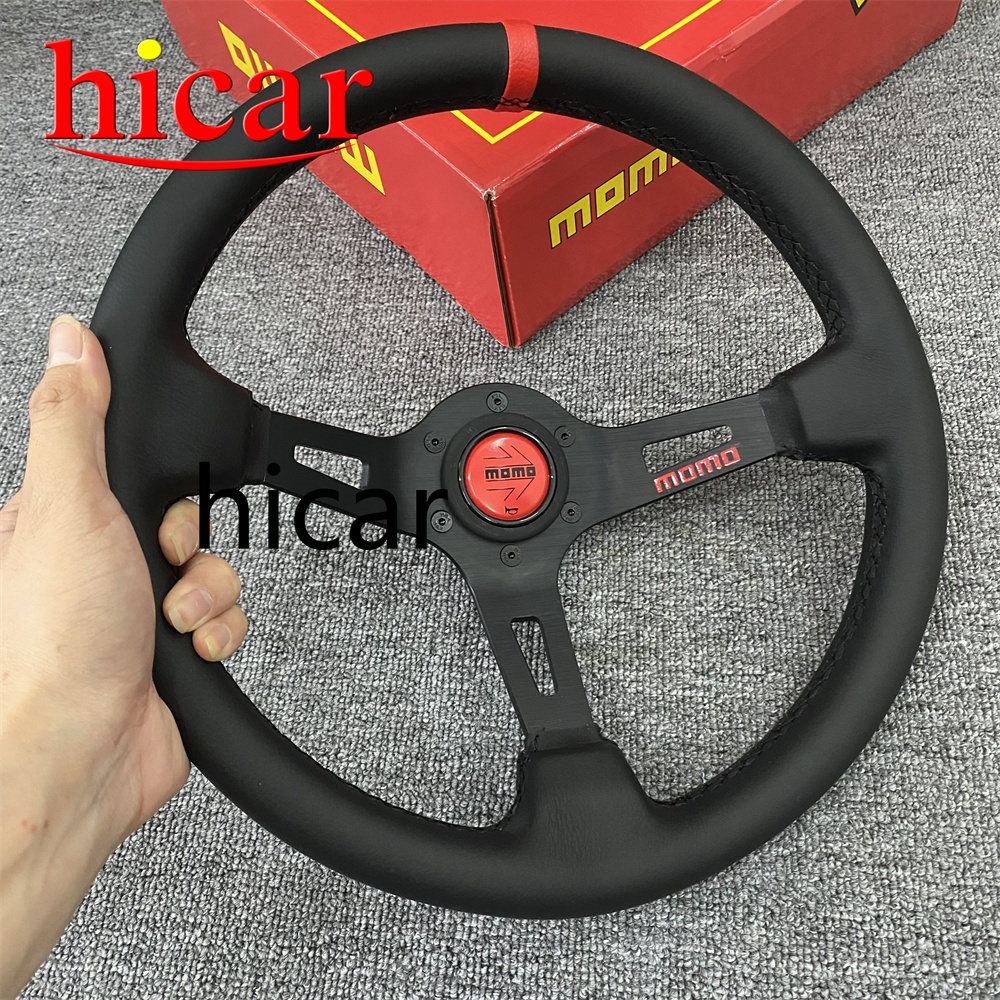 13'' Red/Yellow line Red horn Deep Dish Racing MOMO full speed Steering ...