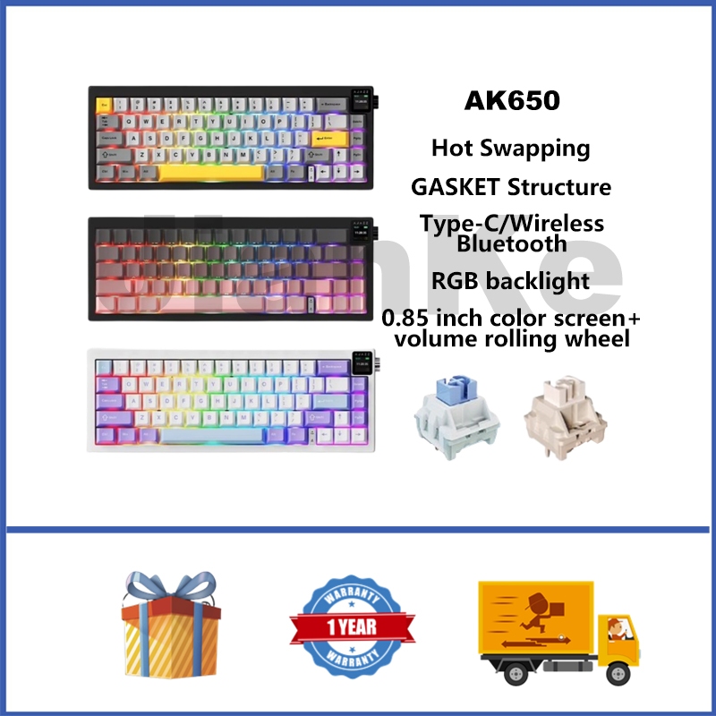 AJAZZ AK650 Wireless Mechanical Keyboard 65% Hot swappable RGB GASKET ...
