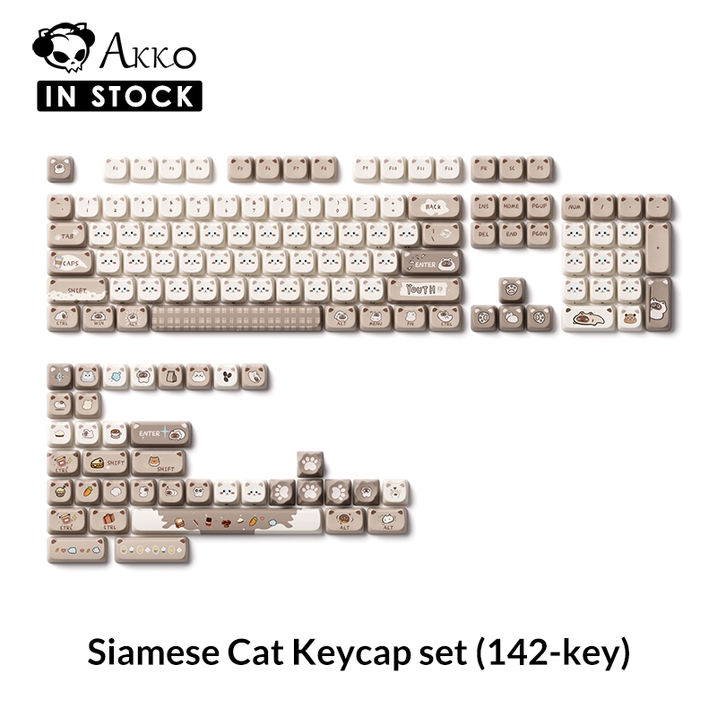 Akko Siamese Cat Keycap set (142-key), MAO profile PBT Dye-Sub Keycaps ...