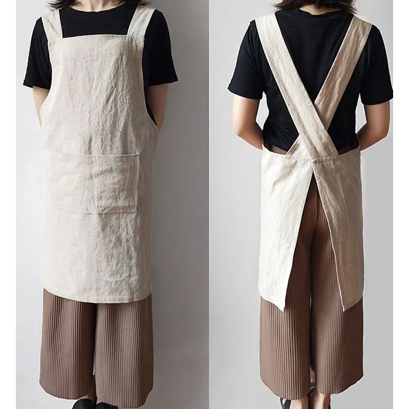 Japanese linen waterproof apron kitchen work apron florist overalls ...