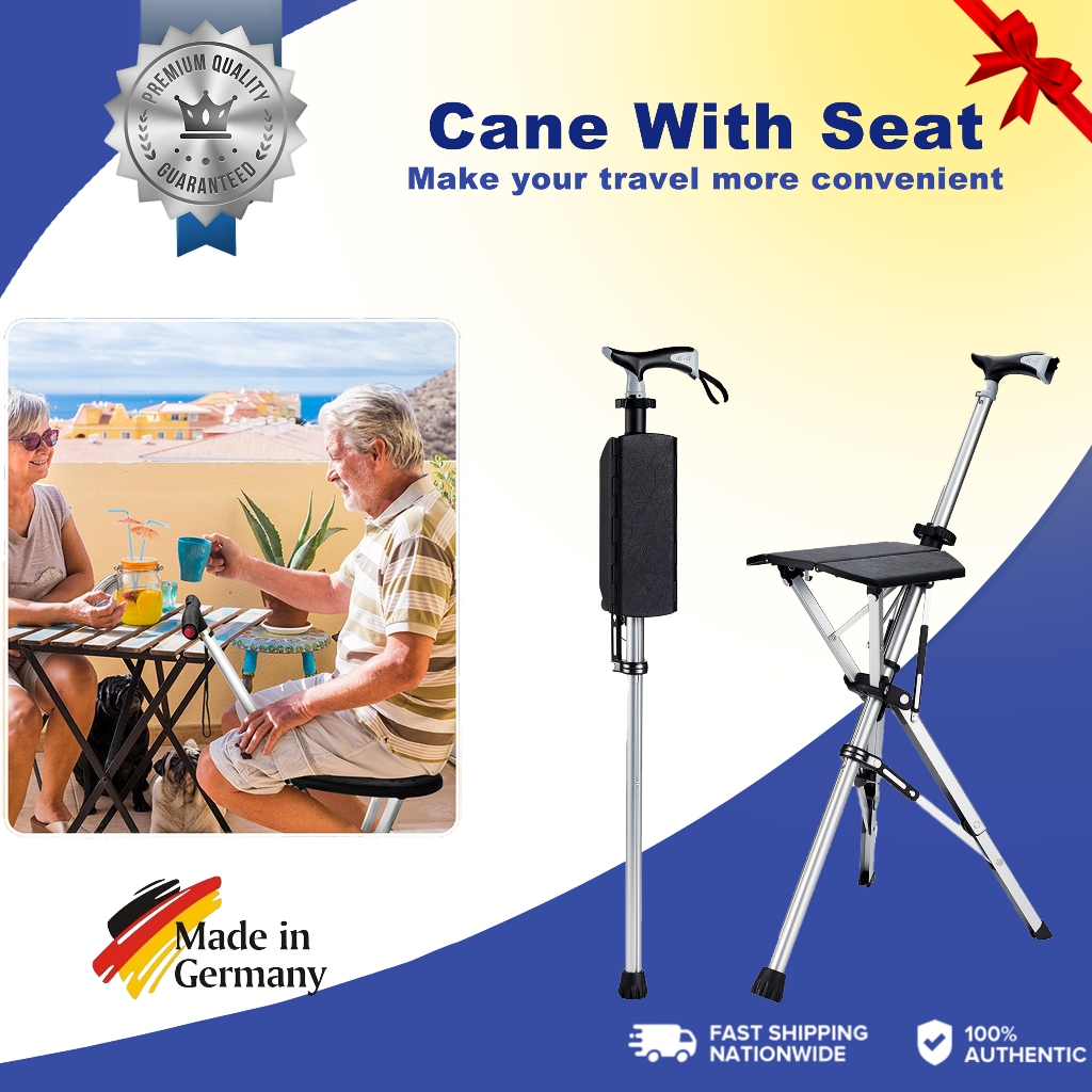 NEW 2 in 1 Folding Cane Stool Hiking Chairs Portable Walking Sticks ...