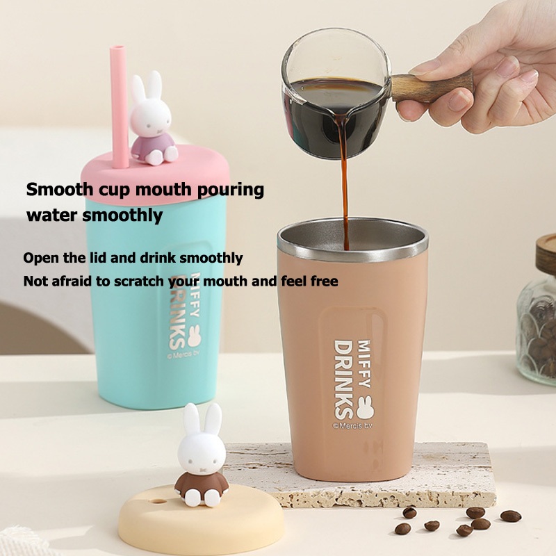 Miffy 304 Stainless Steel Water Cup Student Tea Straw Cup Office Worker Portable Coffee Cup ...