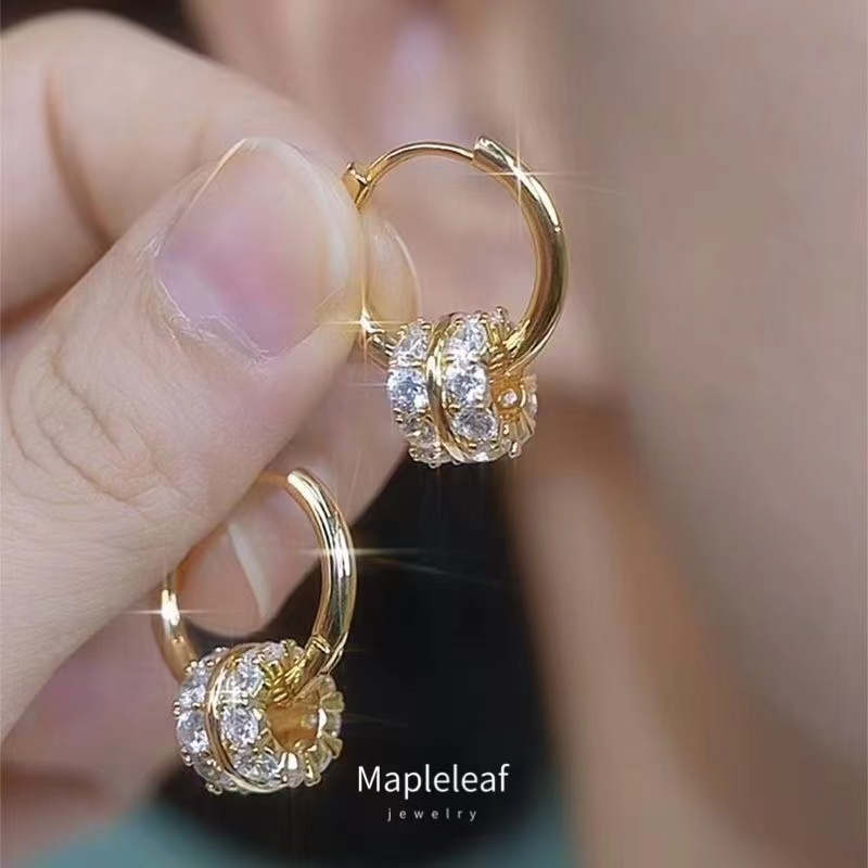 Original 18K Saudi gold Pawnable Round AB Double sided Full Zircon ...