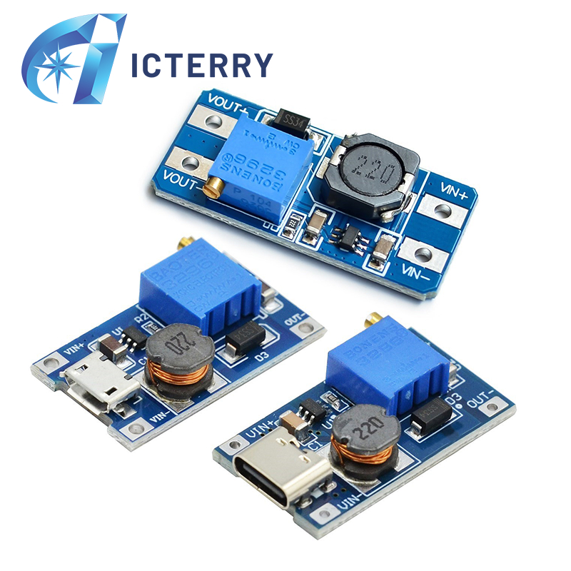 MT3608 DC-DC Adjustable Boost Module 2A Boost Plate Step Up Module with MICRO USB 2V-24V to 5V ...