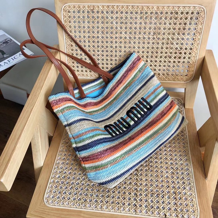 MM Beach Tote Women's Bag Lafite Grass Large Capacity Striped Woven ...