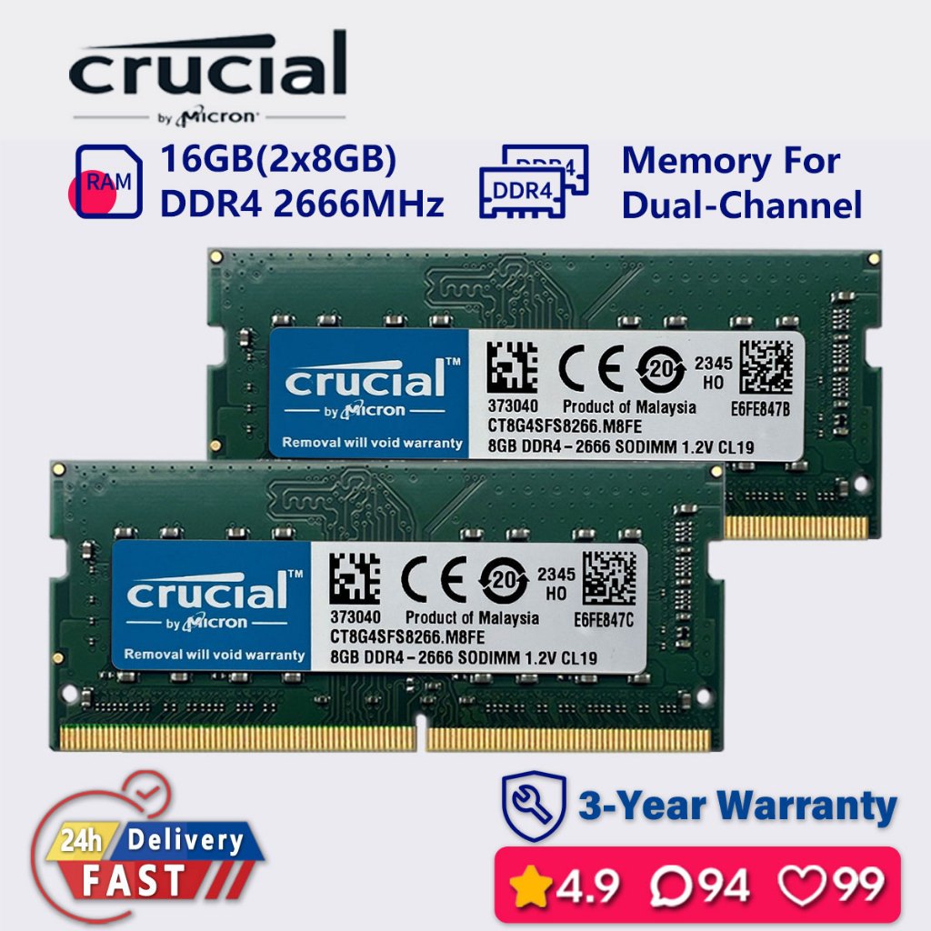 CRUCIAL 16gb 32gb 64gb 2666mhz ddr4 Dual channel memory laptop sodimm ...