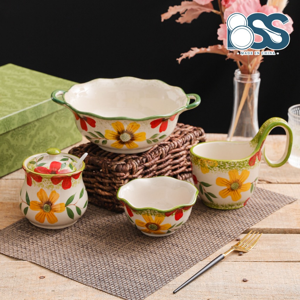 Underglaze colored ceramic tableware,Kitchenware Garden ceramic two-ear ...