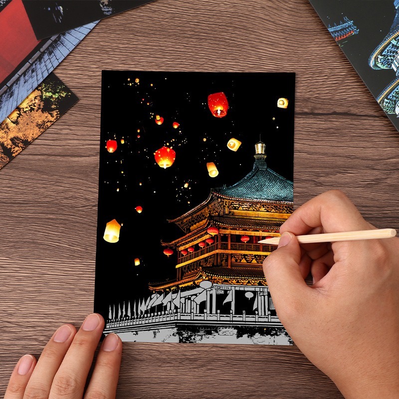 Scratch Painting Classic Landmark Building Scratch Painting City Night ...