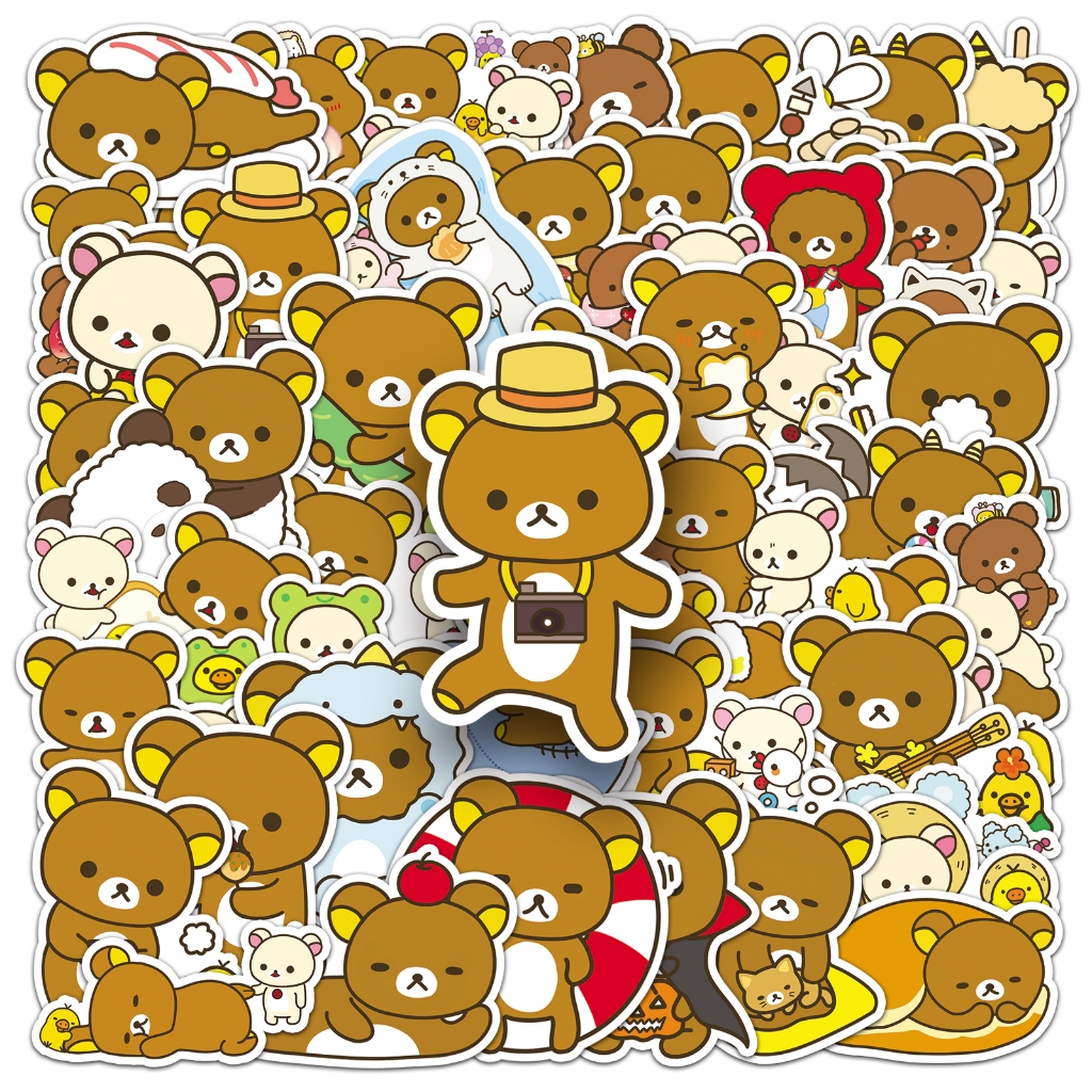 Funny 50 Piece Cute Bear Rilakkuma Stickers Waterproof DIY For Phone ...