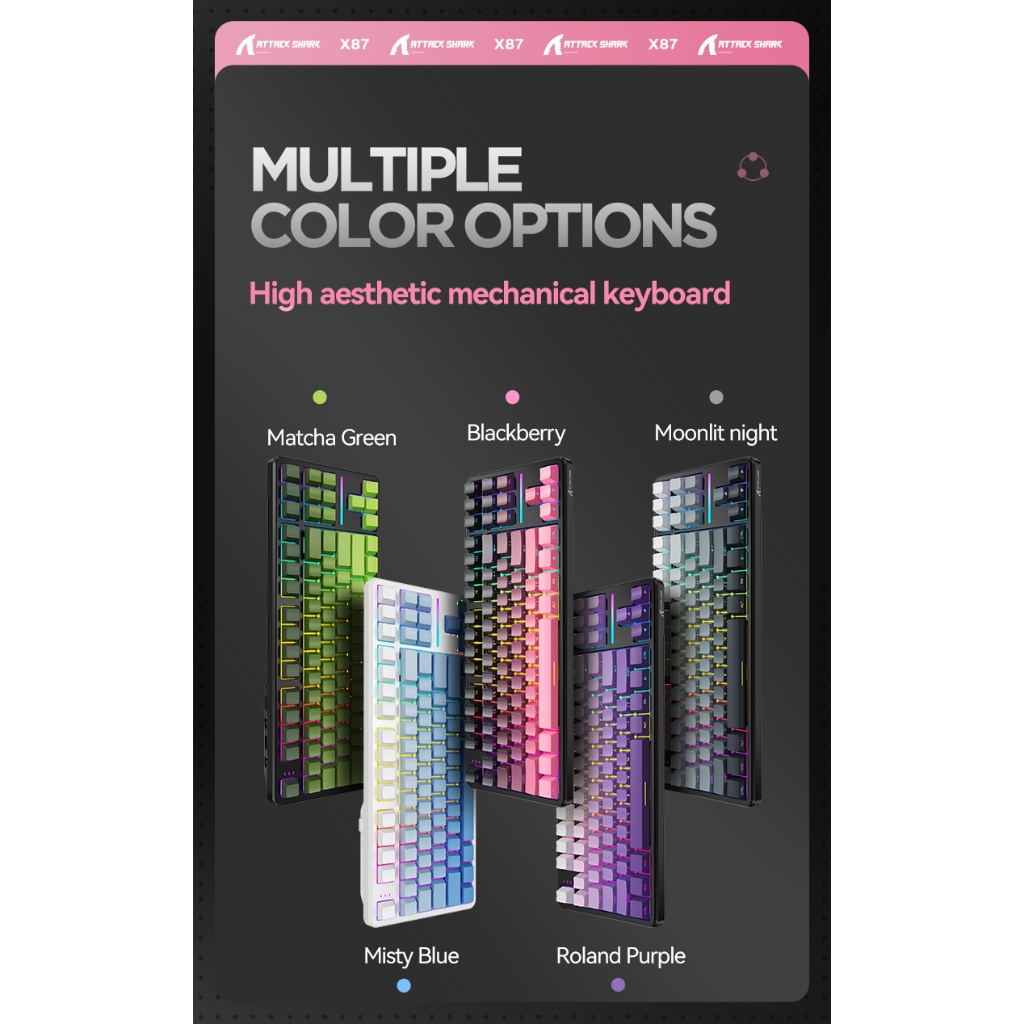 Attack Shark X87 Macro Drive Bluetooth Gaming Keyboard,Side Engraved Translucent Character ...