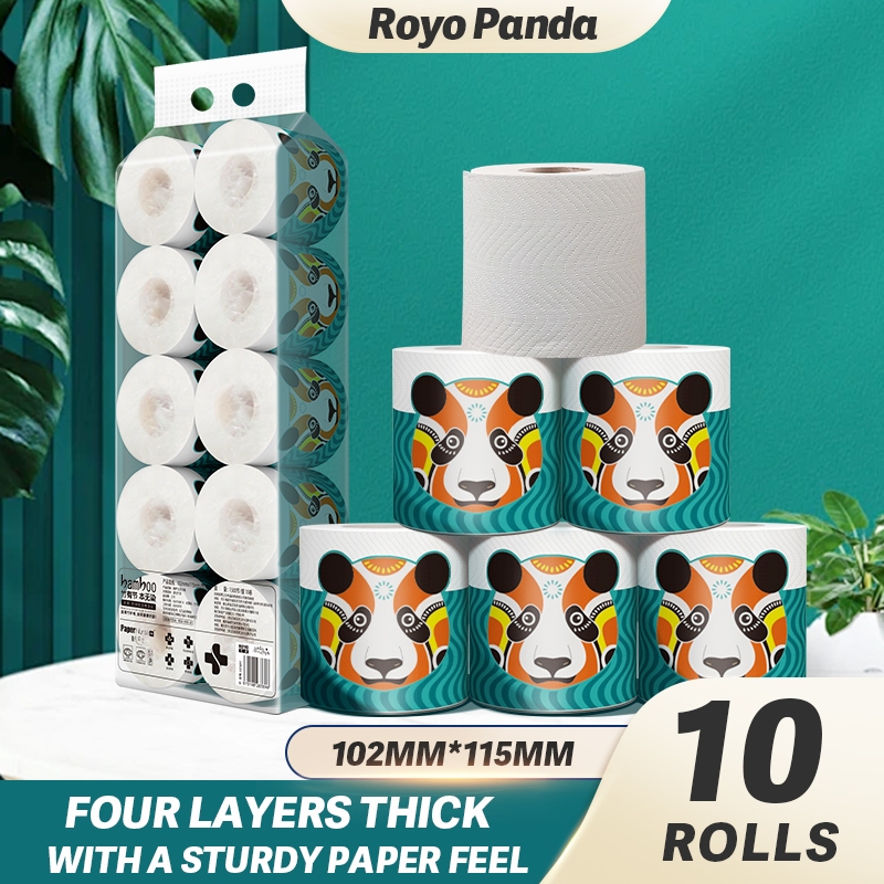 【10 Rolls】Royo Panda Tissue Toilet Tissue 4Ply Dissolve Without ...
