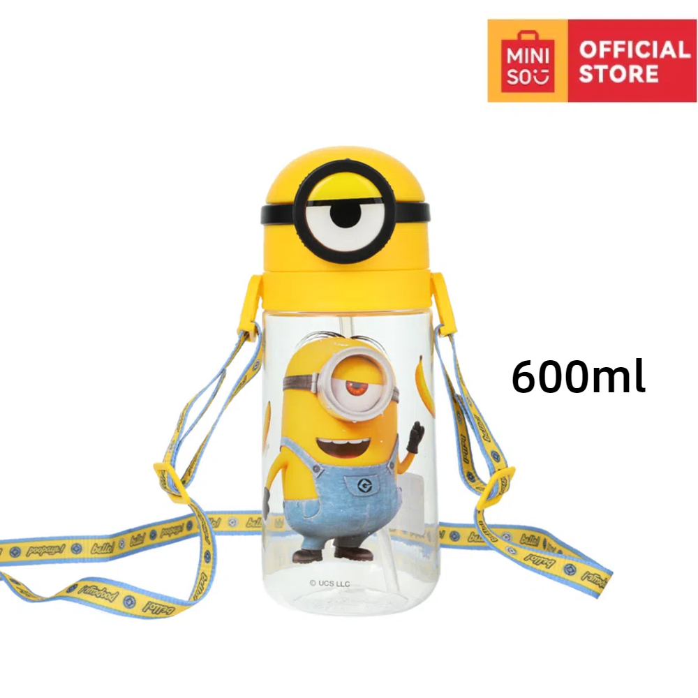 MINISO Minions Collection Water Bottle Straw Cup with Shoulder Strap ...