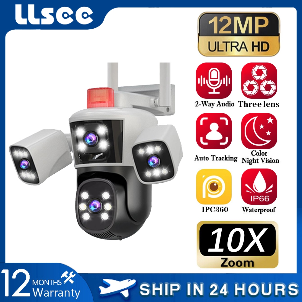 LLSEE 12MP 6K 3 lens WIFI CCTV wireless home outdoor PTZ motion ...