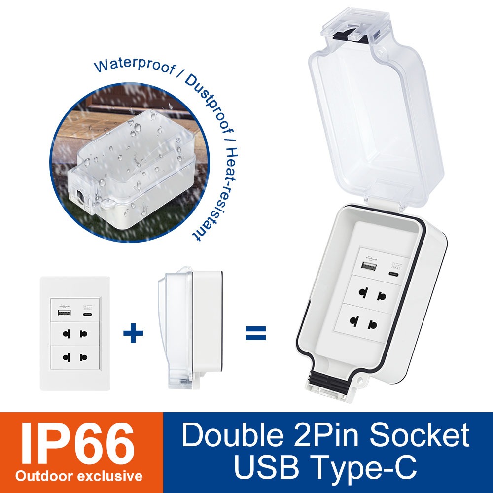 VISWE usb outlet power socket 2 pin socket waterproof box junction box ...