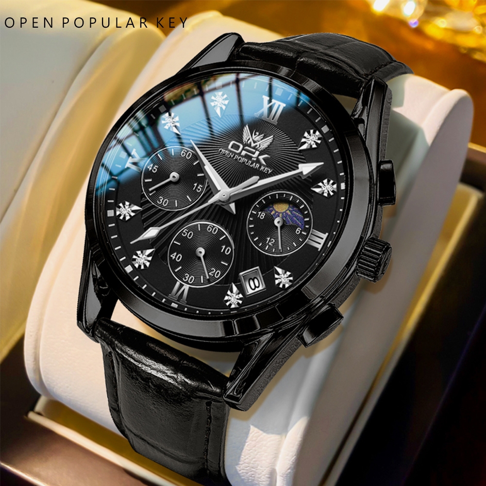 OPK Watch For Men Water Proof Original Quartz Leather Strap Silver ...