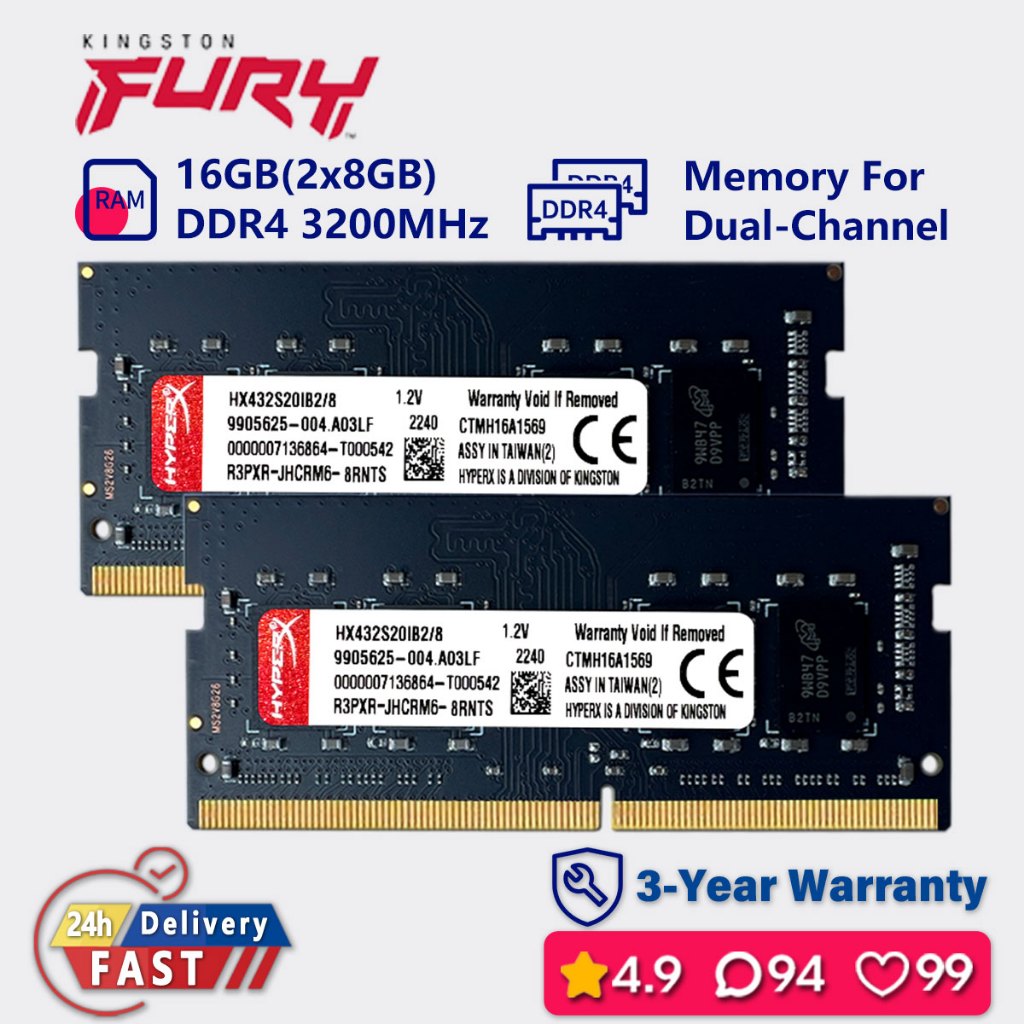 Kingston FURY 16gb 32gb 3200mhz ddr4 Dual channel memory laptop HyperX IMPCAT ram sodimm pc4 ...