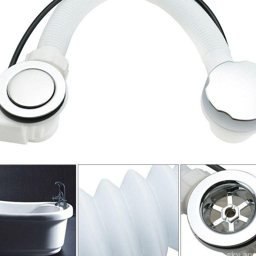 Home Bathtub Drain Tube Round Bath Overflow Waste Pipe Pop-Up Bathroom ...