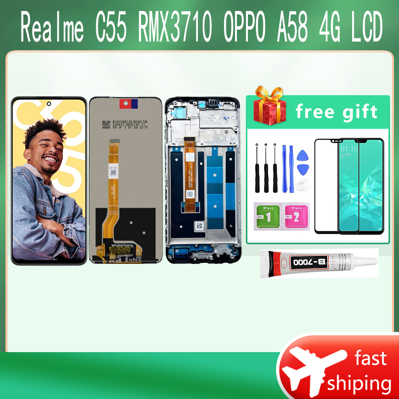 Original For Realme C55 RMX3710 OPPO A58 4G LCD Display Screen With Frame Display Touch Screen 6 ...