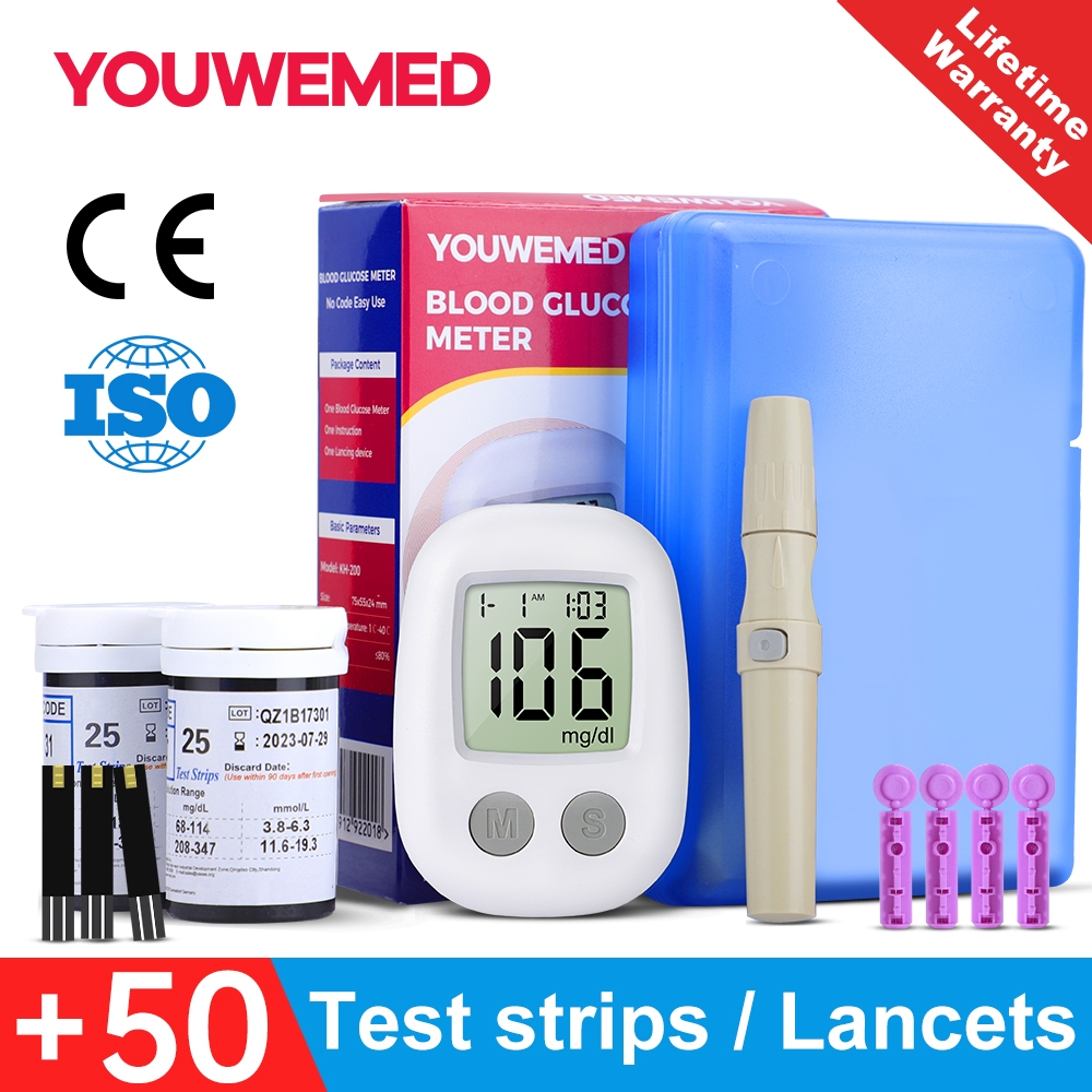 【Complete Set】YOUWEMED Blood Glucose Monitor Full Set Glucometer with ...