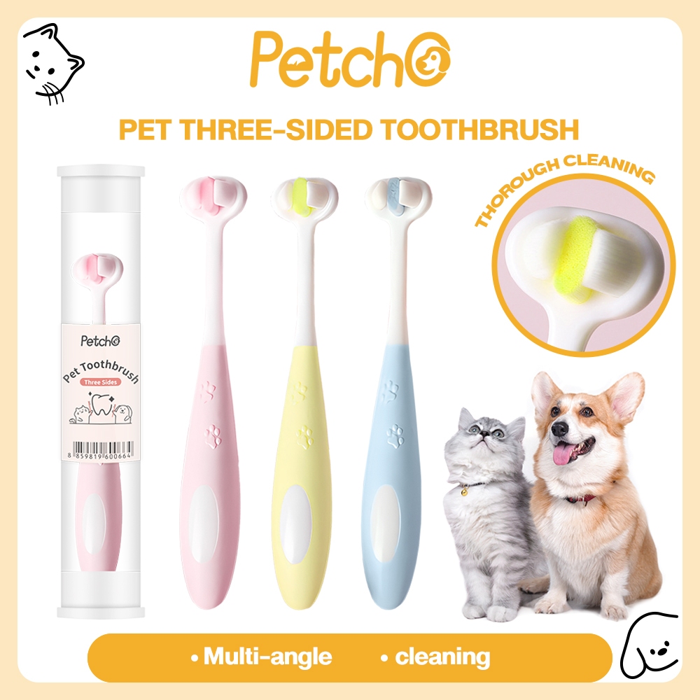 Petcho Pet Toothbrush 360 Degree 3-Sided Brush Head Cleans Gentle On ...
