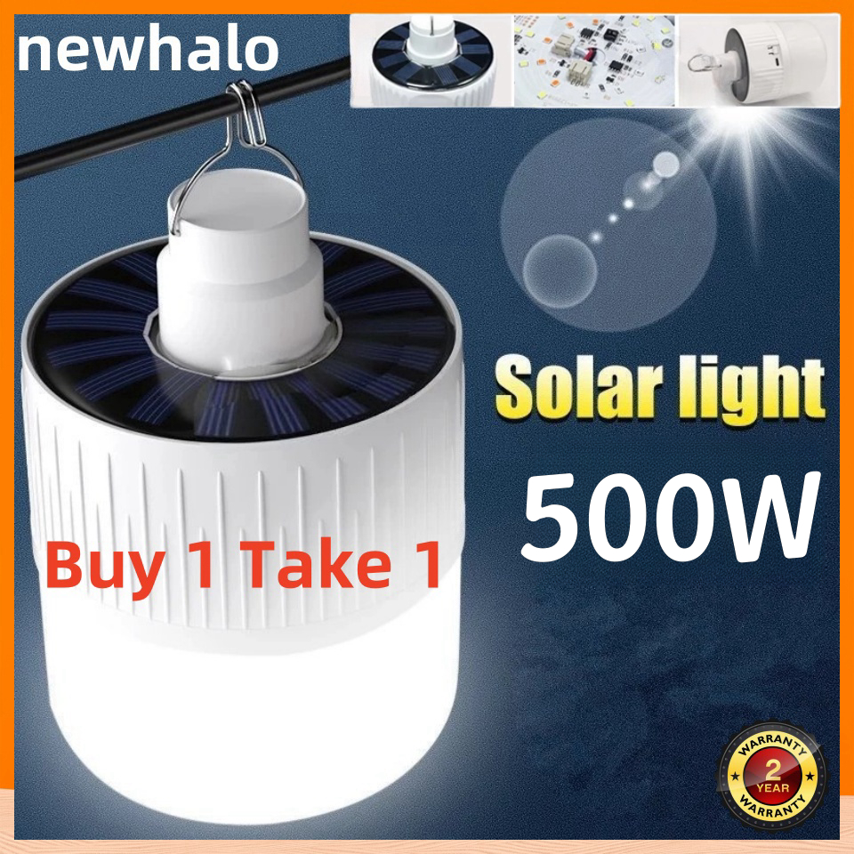 NEW Portable Solar Light 500W LED Emergency Rechargeable Bulb Charging ...