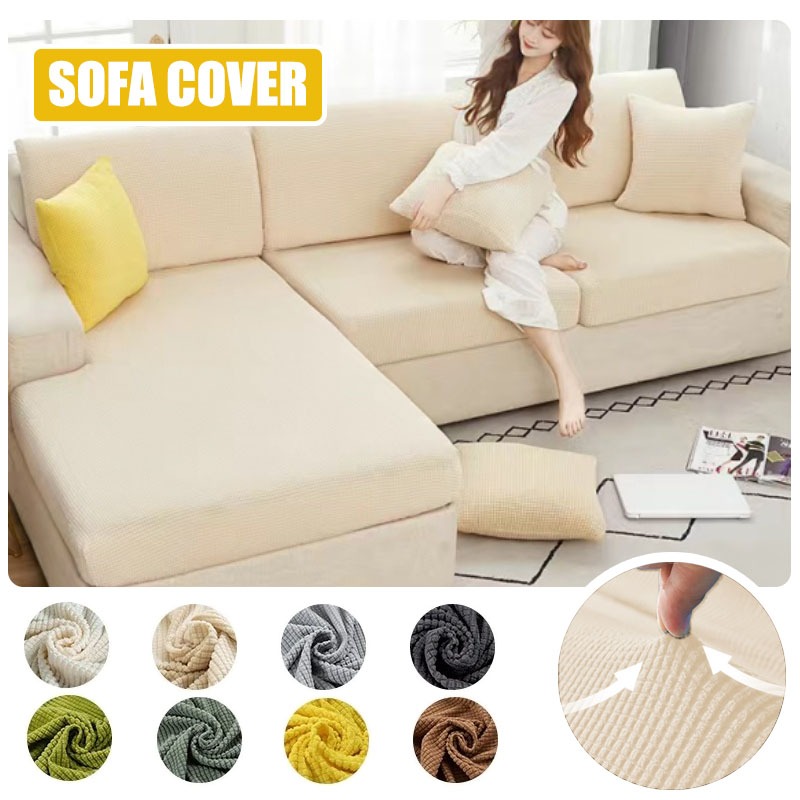 1/2/3/4-seater L-shaped Suede Sofa Dust Cover Elastic Sofa Seat Cover ...