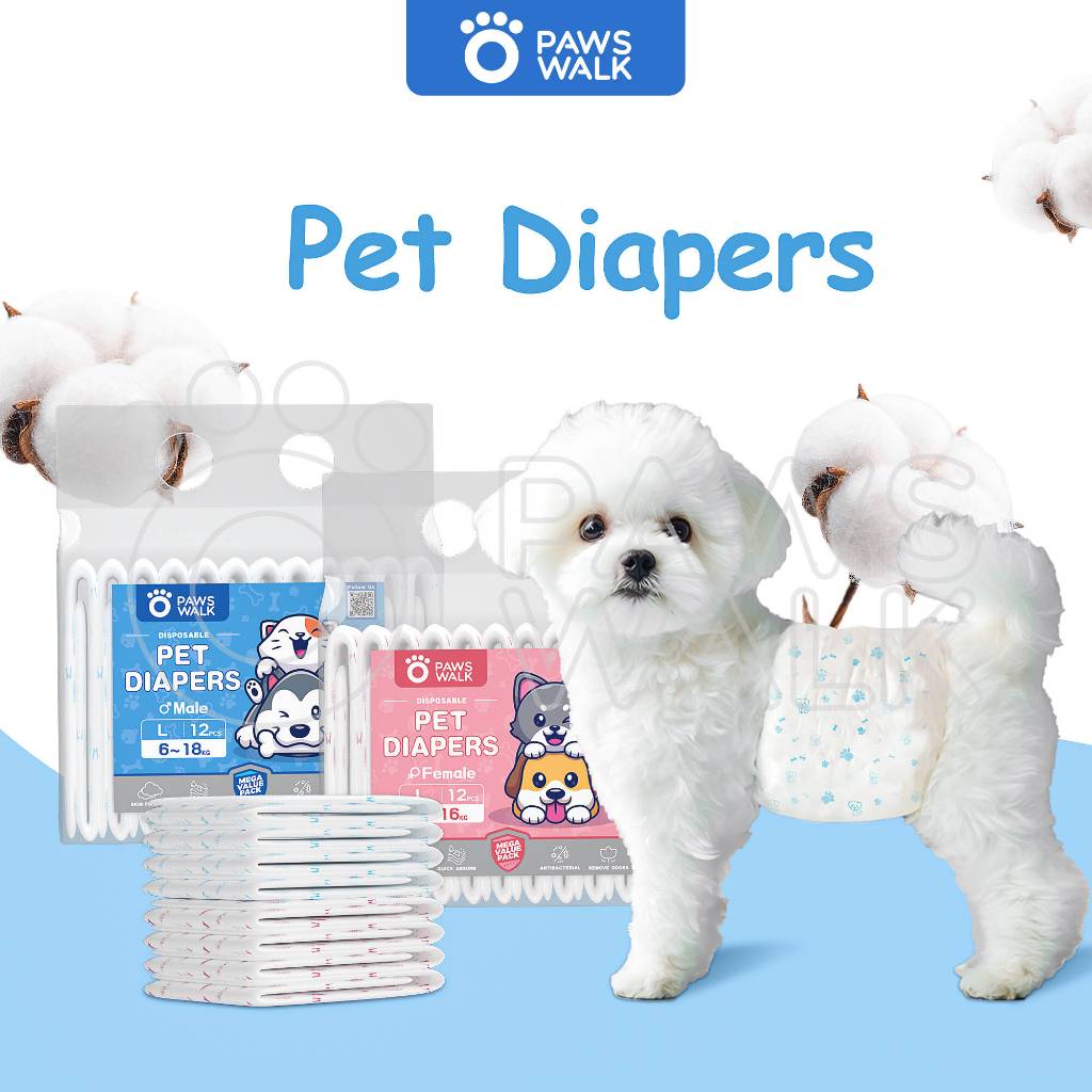PawsWalk Pet Diaper Pack Full Wrap and Belly Wrap (12 pcs per pack) for ...