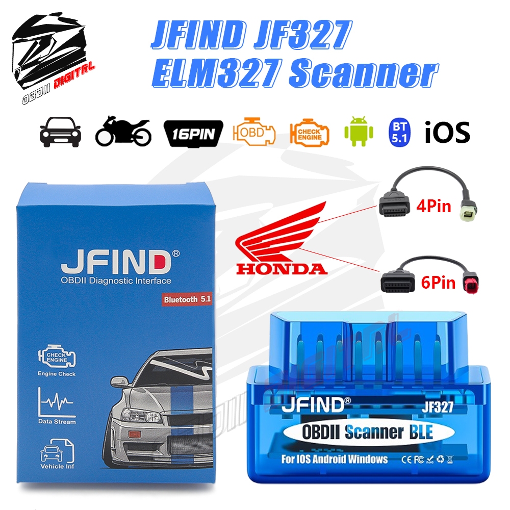 【Local Stock】JFIND JF327 OBD2 Bluetooth 5.1 ELM327 Scanner Motorcycle ...