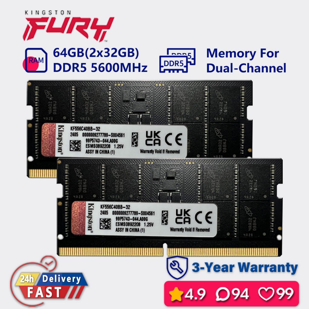 Kingston FURY 16gb 32gb 64gb 5600mhz ddr5 Dual channel memory laptop IMPACT ram sodimm pc5 ...
