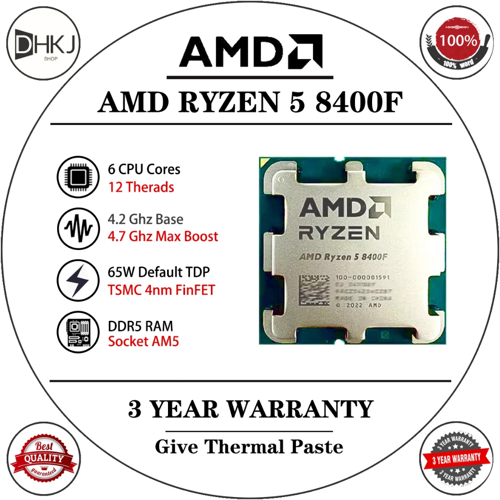 New AMD Ryzen 5 8400F R5 8400F Tray type 6 Cores 12 Threads 4.2GHz Desktop Processor Socket AM5 ...