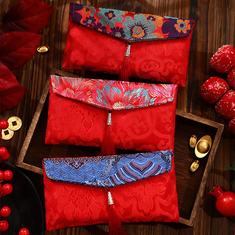 2025 New Year Fabric Red Envelopes Decor Elegant and Festive Angpao for ...