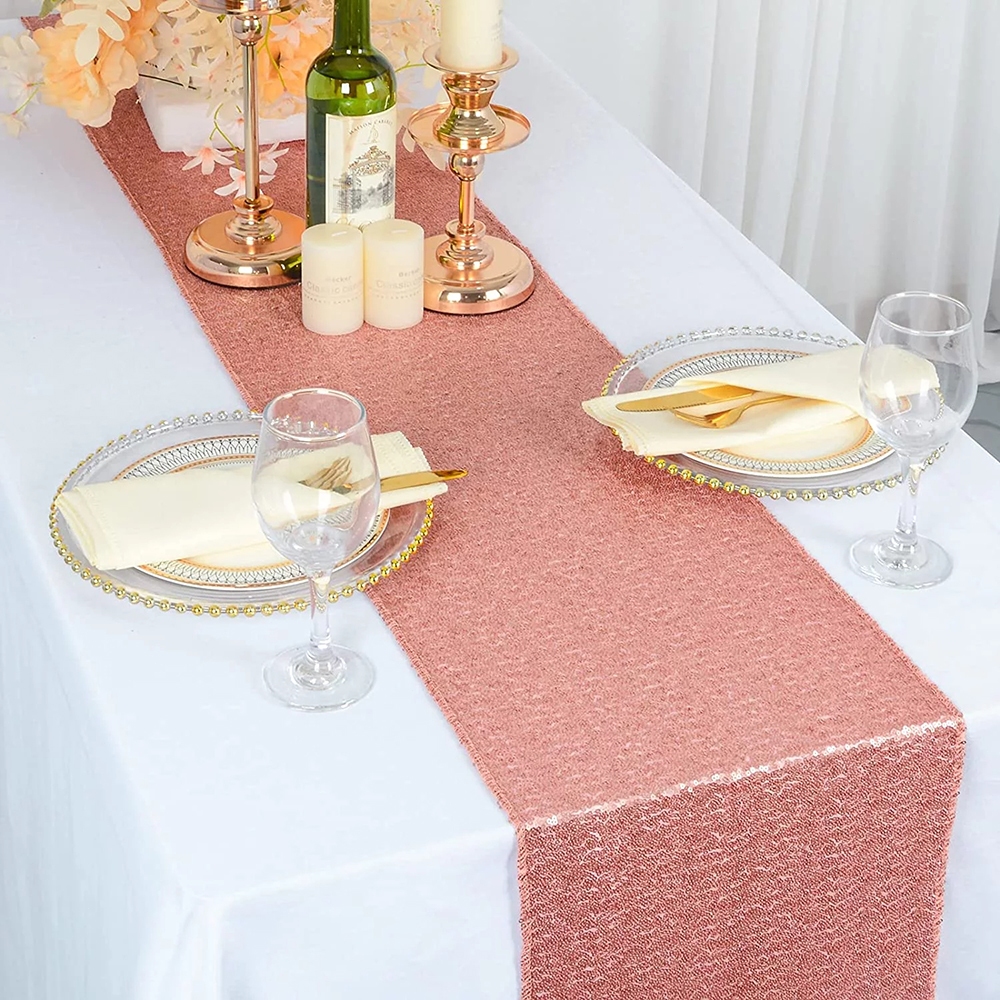 Rose Gold Table Runner Kitchen Table Cloth Glittery Valentine's Day ...