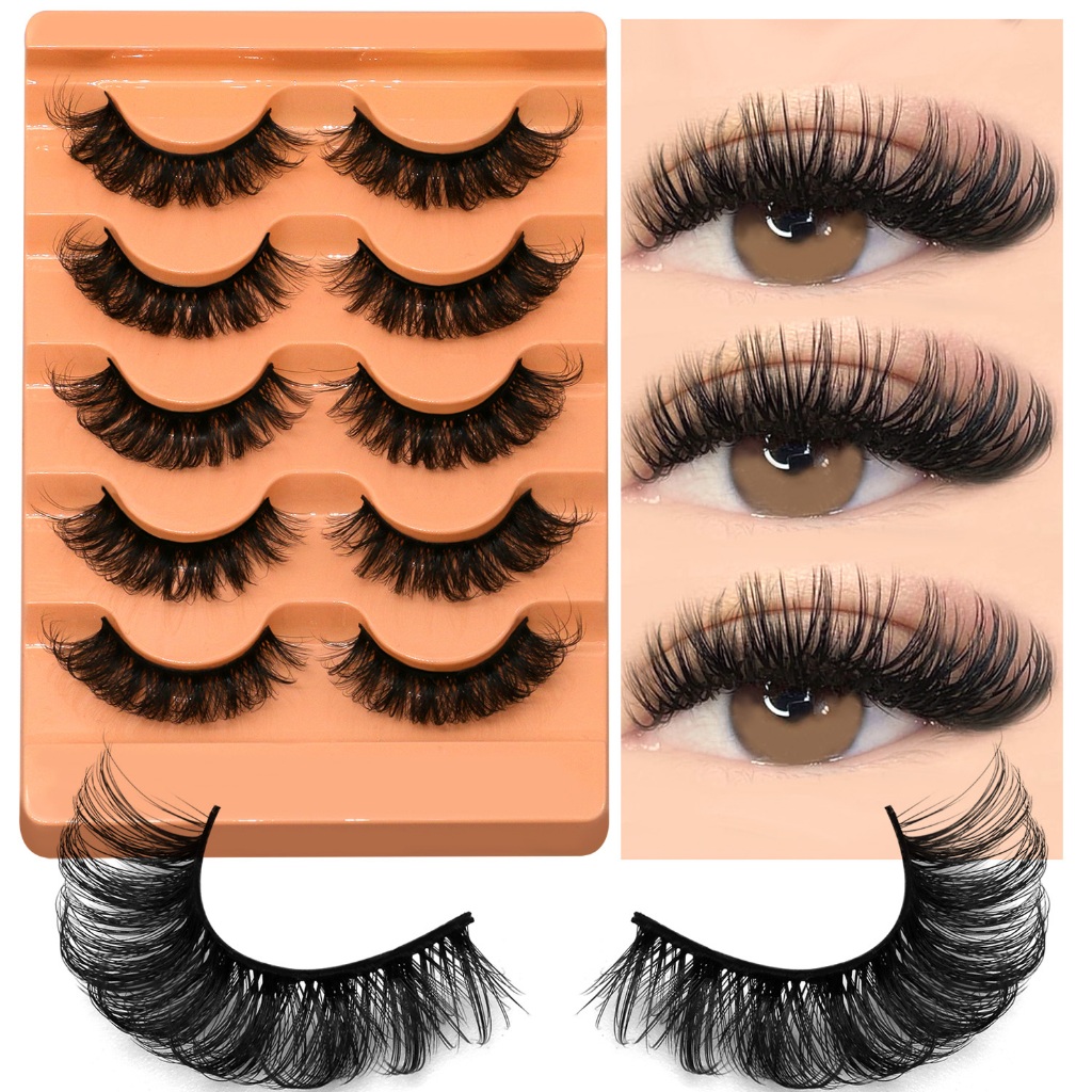 GROINNEYA Russian Strip Lashes Fluffy Lashes 8D Wispy Lashes Dramatic ...