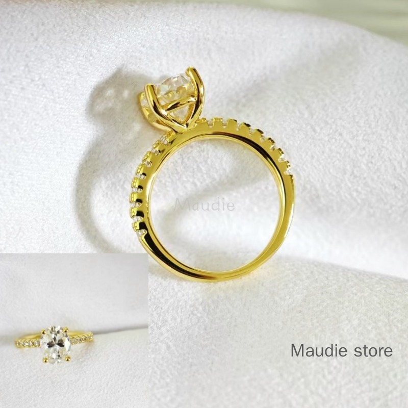 18K Thick White Gold Real Moissanite Proposal Ring Oval Cut 1.0CT S925 Sterling Silver ...