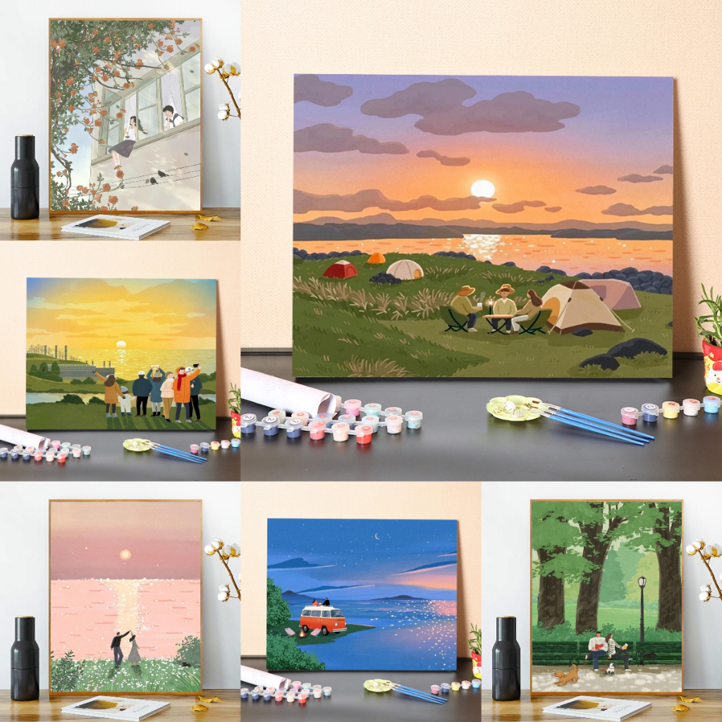 【ORFON】20×30cm with frame canvas painting/paint by number/Romantic Illustration/diy painting ...