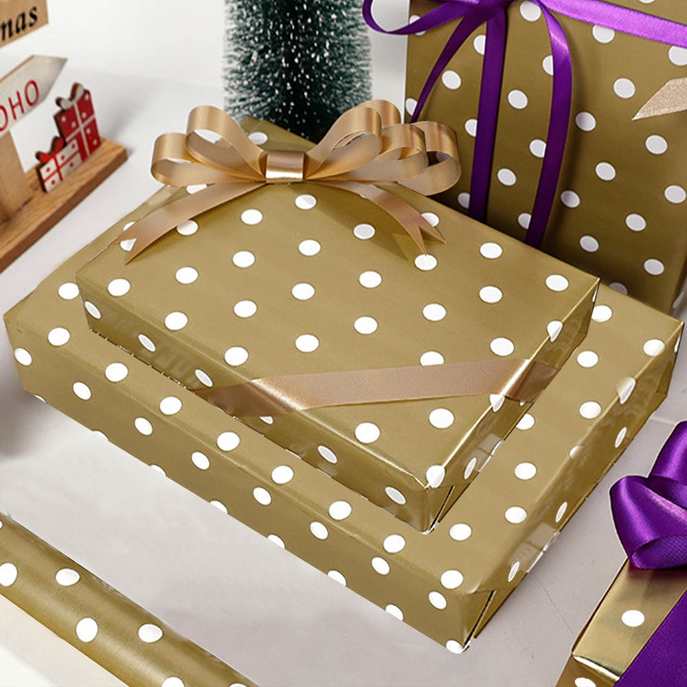 Golden Gift Wrapping Paper with White Dots Flower Wrapping Paper ...