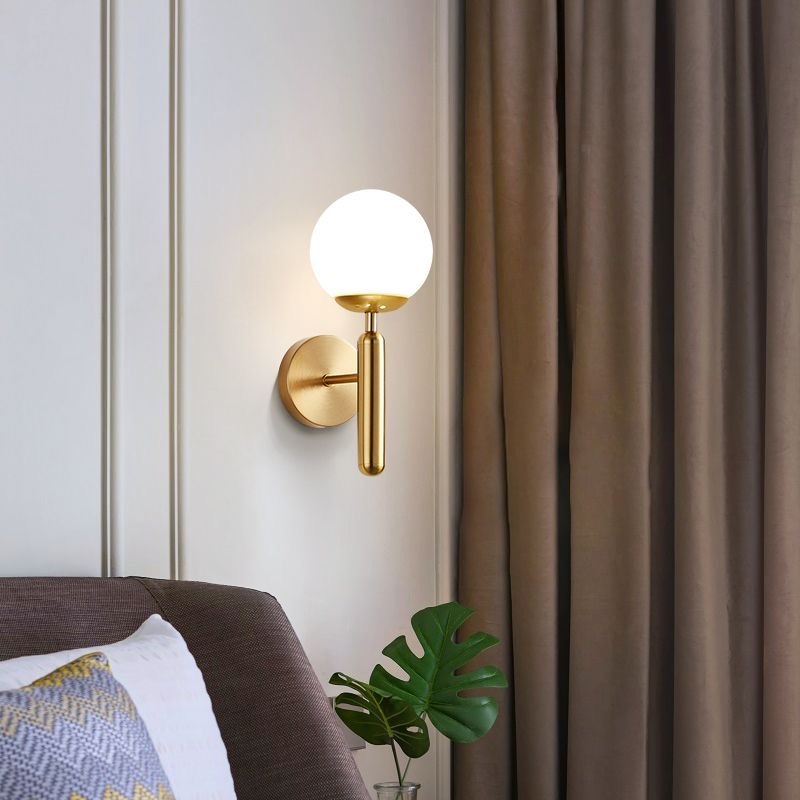 Nordic Golden Wall Light Ball Glass Lampshade Bedroom Bedside Sconce ...