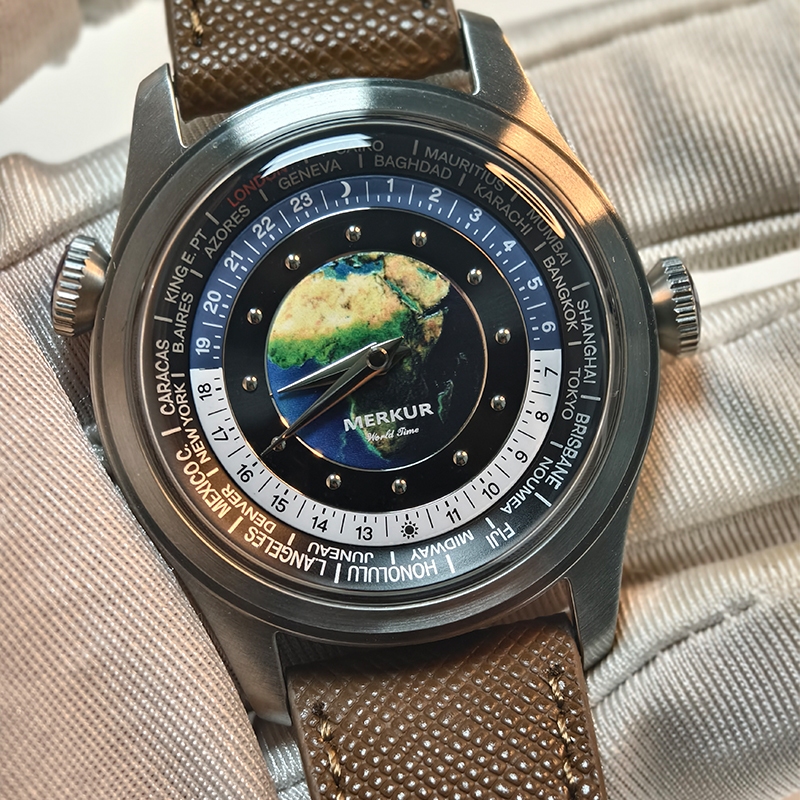 NEW Merkur Dual Crown World Time Enamel Dial Watch Retro Manual ...