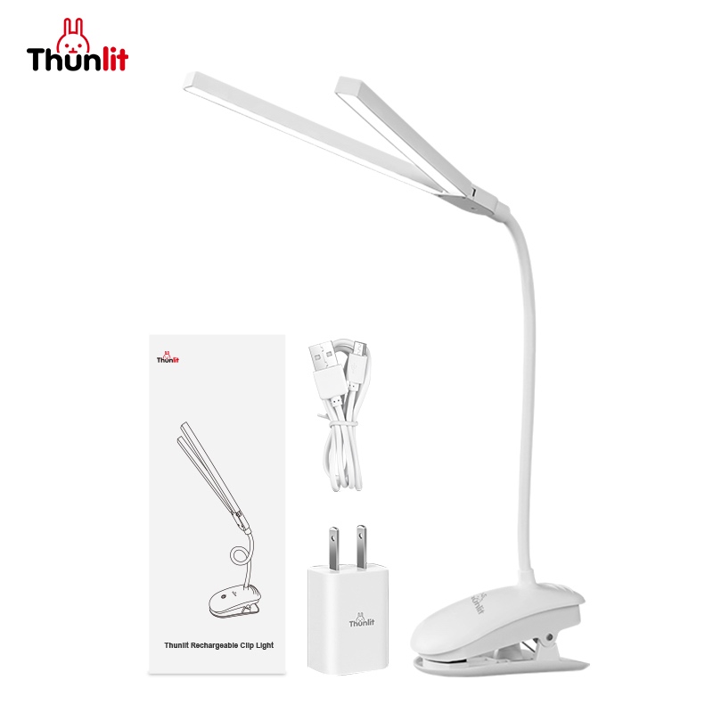 Thunlit Rechargeable Clip Light 2000mAh Double Headed LED Dimmable ...