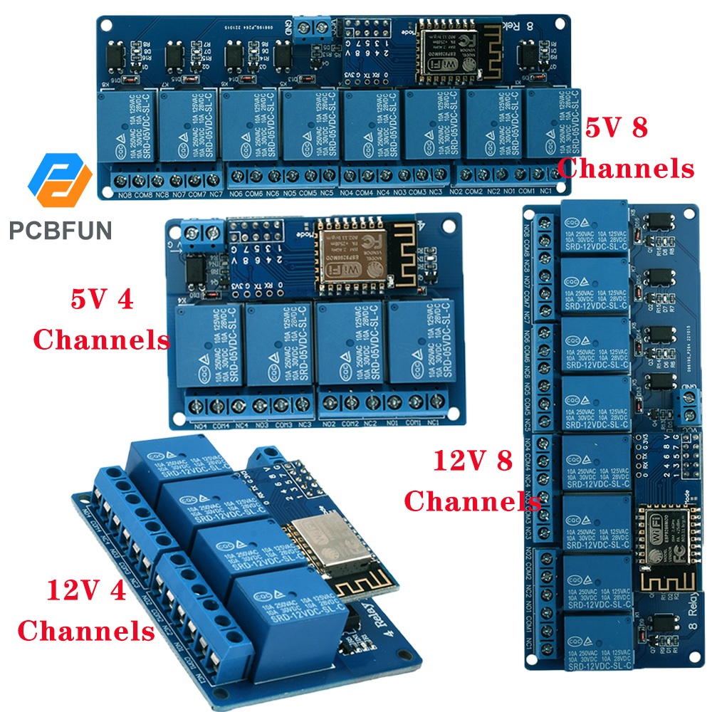 Pcbfun DC 5v/12v 4/8 Channels Relay Module Onboard Esp8266 Module With Optocoupler Isolation ...