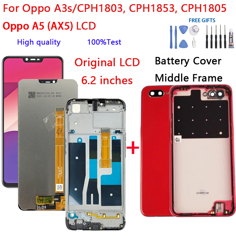 6.2"For Oppo A3s/CPH1803, CPH1853, CPH1805 Oppo A5 (AX5) LCD Display Touch Screen With Frame ...
