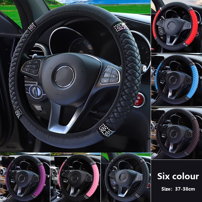 Universal PU Leather Bling Car Steering Wheel Cover 37-38cm Rhinestone ...