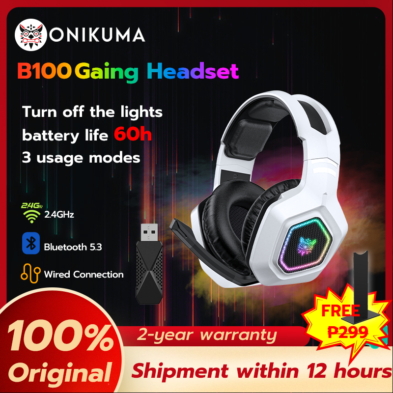 Onikuma B100 Wireless headphones White Gaming headphones with ...