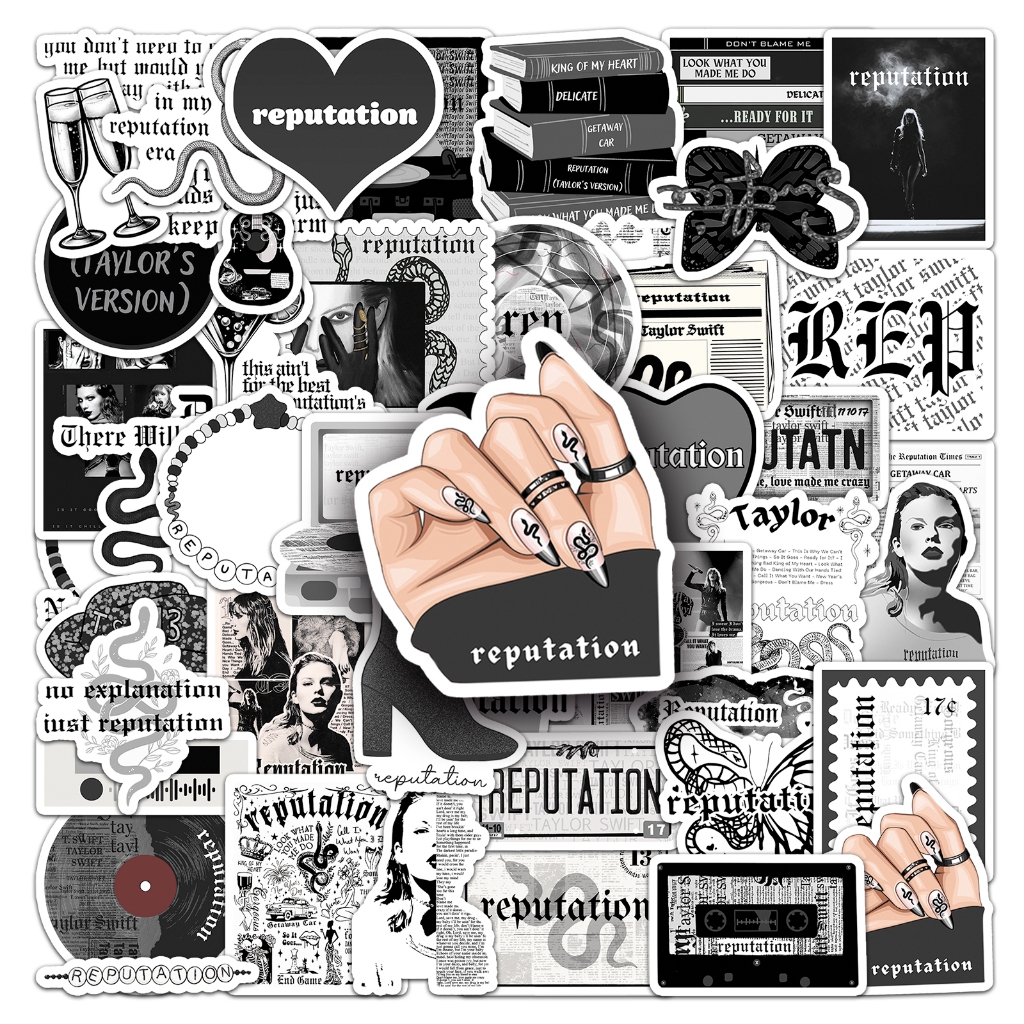 New 50 Piece Taylor Swift Reputation Black White Stickers DIY For ...