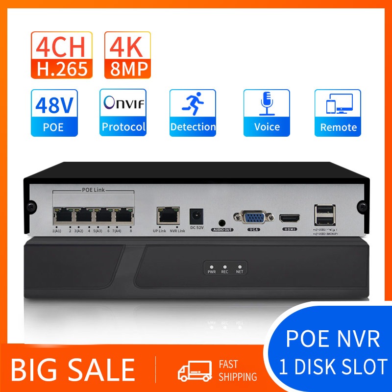 Monitoring host 4K 8MP HD 4CH/8CH POE NVR adopts POE 48V power supply ...