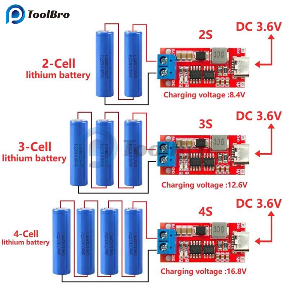 BMS 2S 3S 4S Type-C to 8.4V 12.6V 16.8V Step Up Boost Converter ...